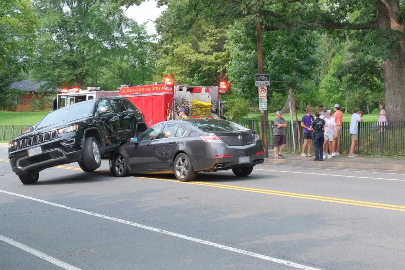 Unusual crash closes N. Harrison Street near park | ARLnow.com