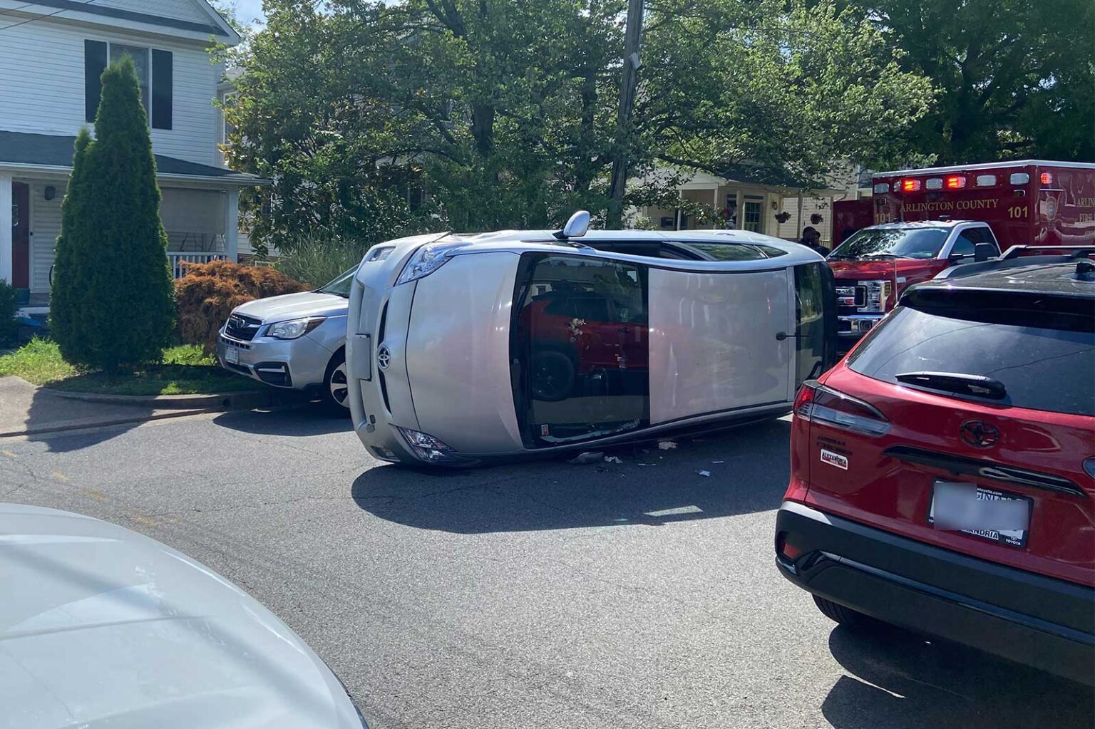 Police, medics on scene of crash involving overturned car in Bluemont ...