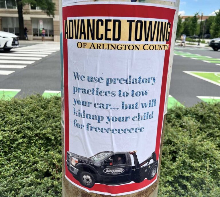 New signs by local trickster spoof Advanced Towing, County Board ...